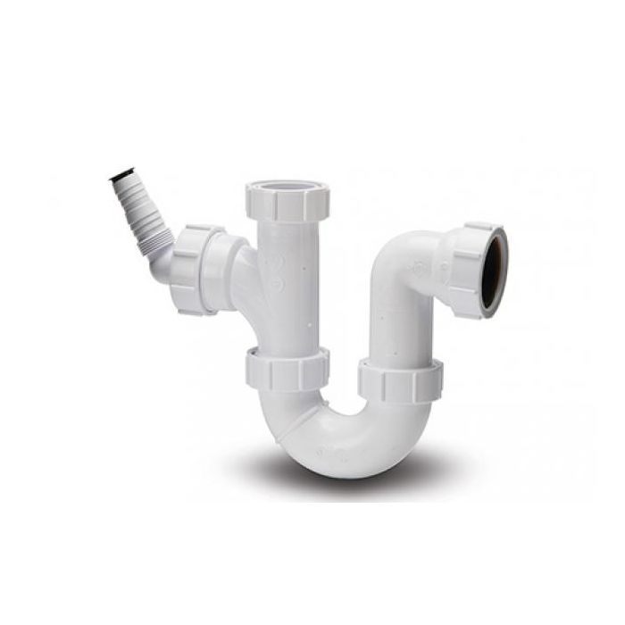 Polypipe Washing Machine Half Trap 40mm with Adaptor & 75mm Seal White PWM2
